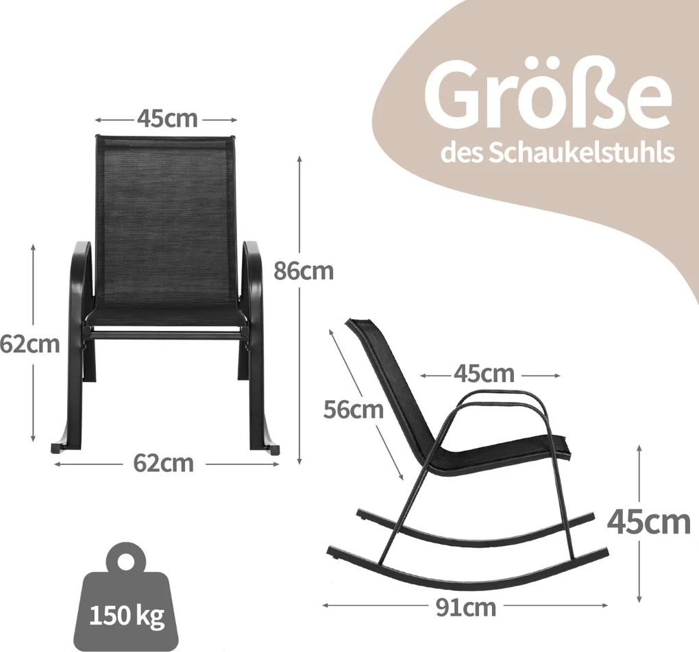 Costway Sada 2 houpacích křesel s prodyšným látkovým sedákem Ergonomická – černý