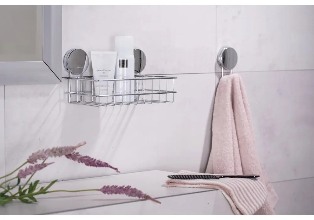 Nástěnná police do koupelny ve stříbrné barvě Wenko Static-Loc® Osimo, šířka 24 cm