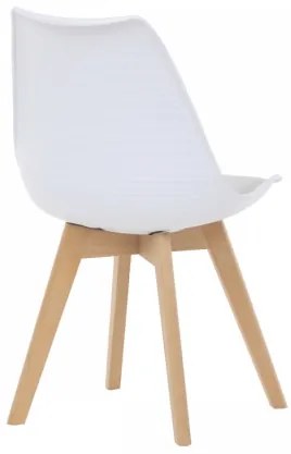 Jídelní židle bílá plastová sedák bílá látka nohy masiv přírodní buk CT-X7056 WT