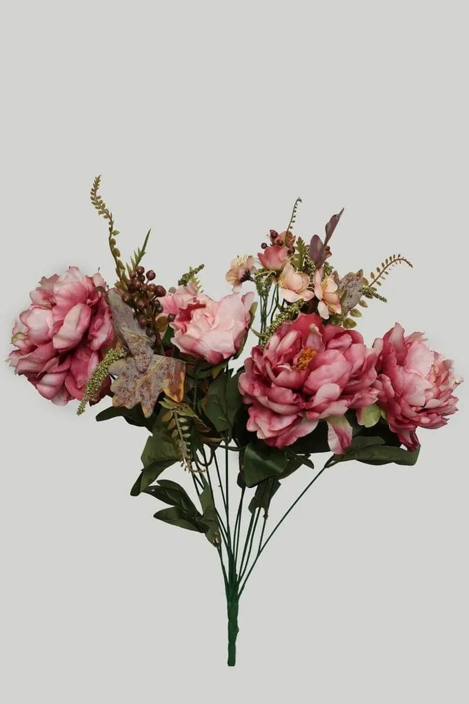 Růžová umělá kytice s růžemi 55cm
