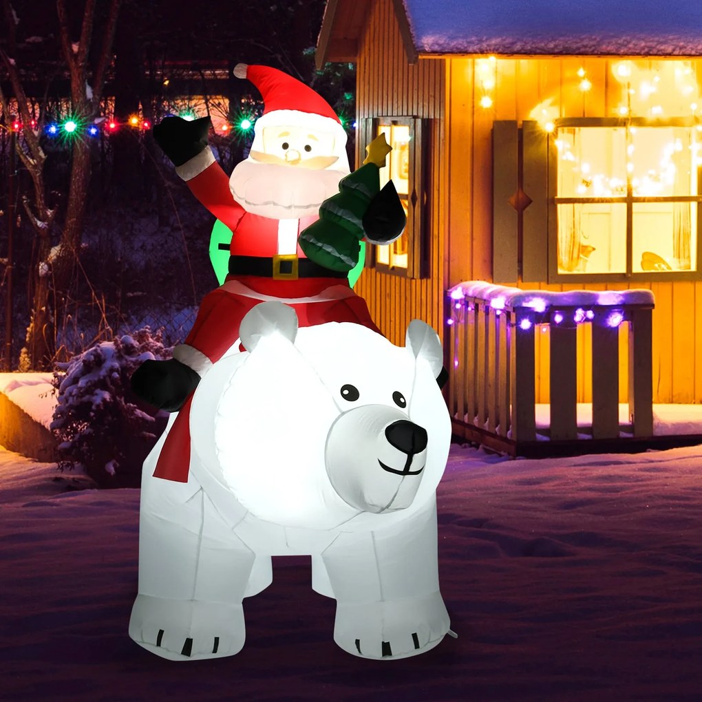 Costway Nafukovací lední medvěd a jezdecký Santa Claus, vánoční figurka s LED