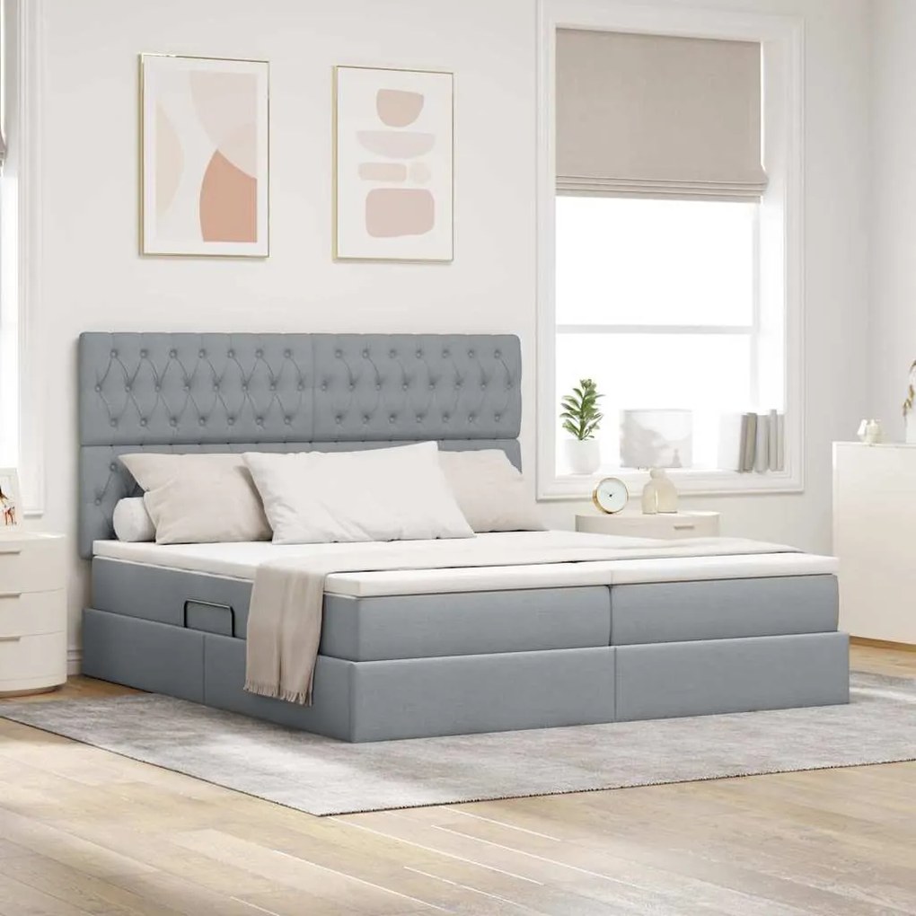 Postel s úložným prostorem Světle šedá 200 x 200 cm Textil 3372215