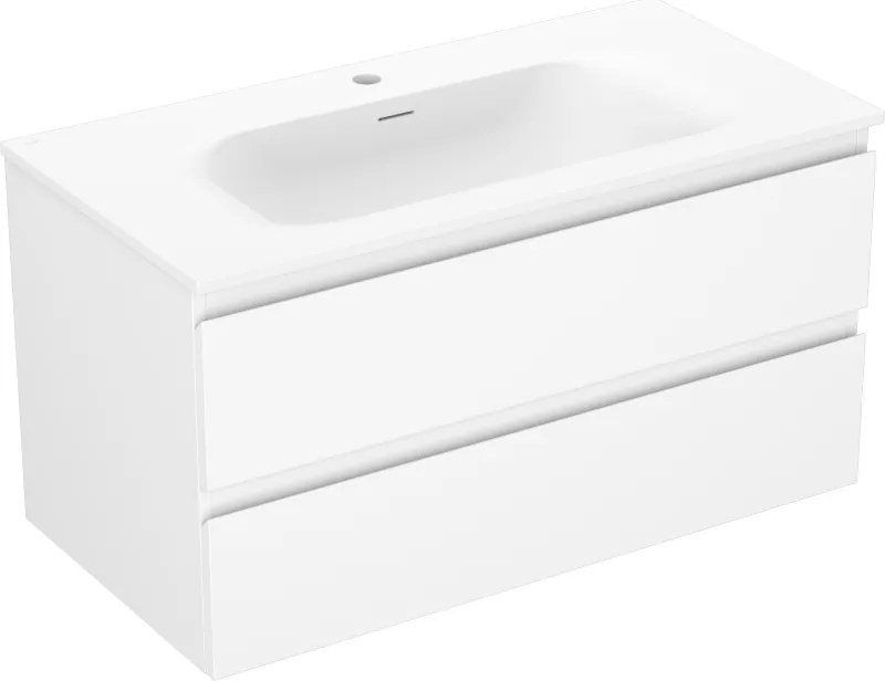 Mexen Orio, koupelnová skříňka 90 cm s umyvadlem Vela, 2 zásuvky, bílá matná, 91A10-09047-2-BFF01-W23M01