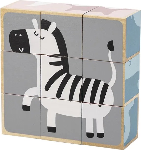 Dřevěné puzzle kostky Viga zvířata 9 dílů