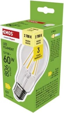 Emos lighting LED žárovka Filament A60 / E27 / 5,9 W (60 W) / 806 lm / teplá bílá 1525743204