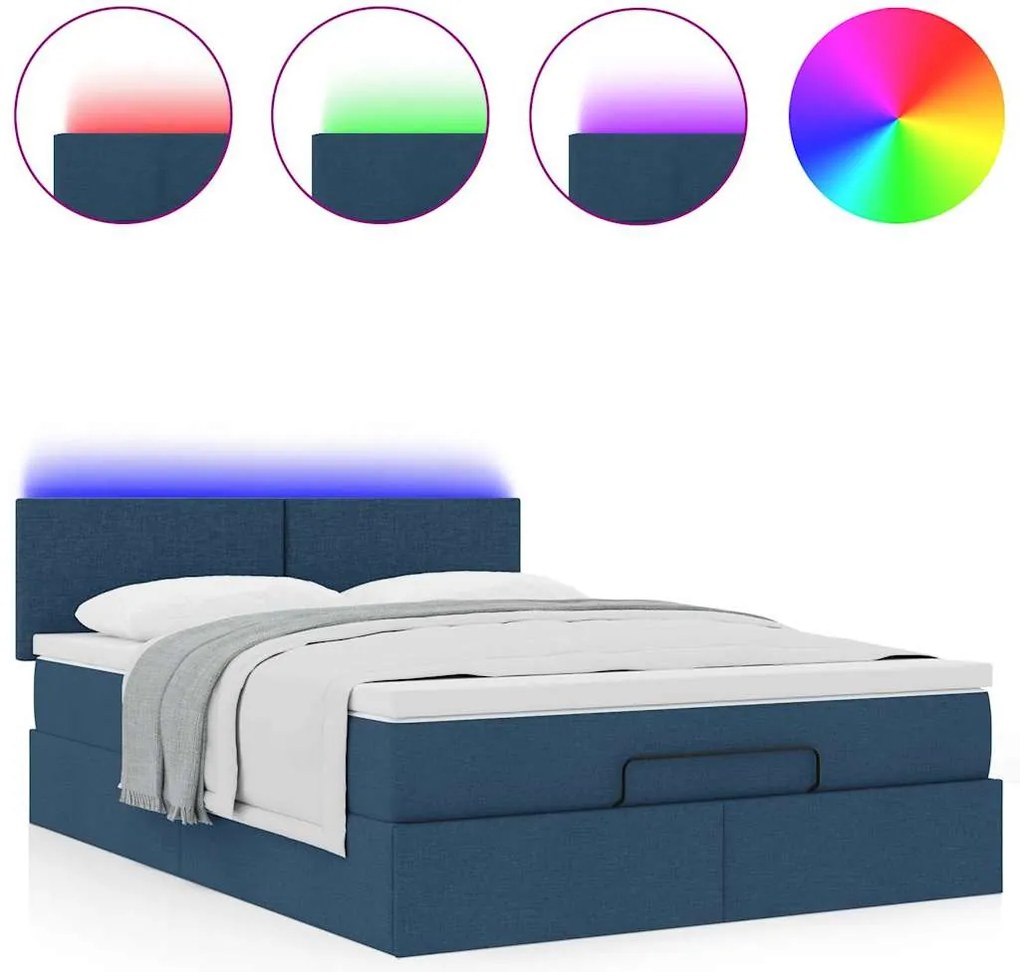 Osmanská postel s matrací & LED modrá 140x190 cm látka 3312228