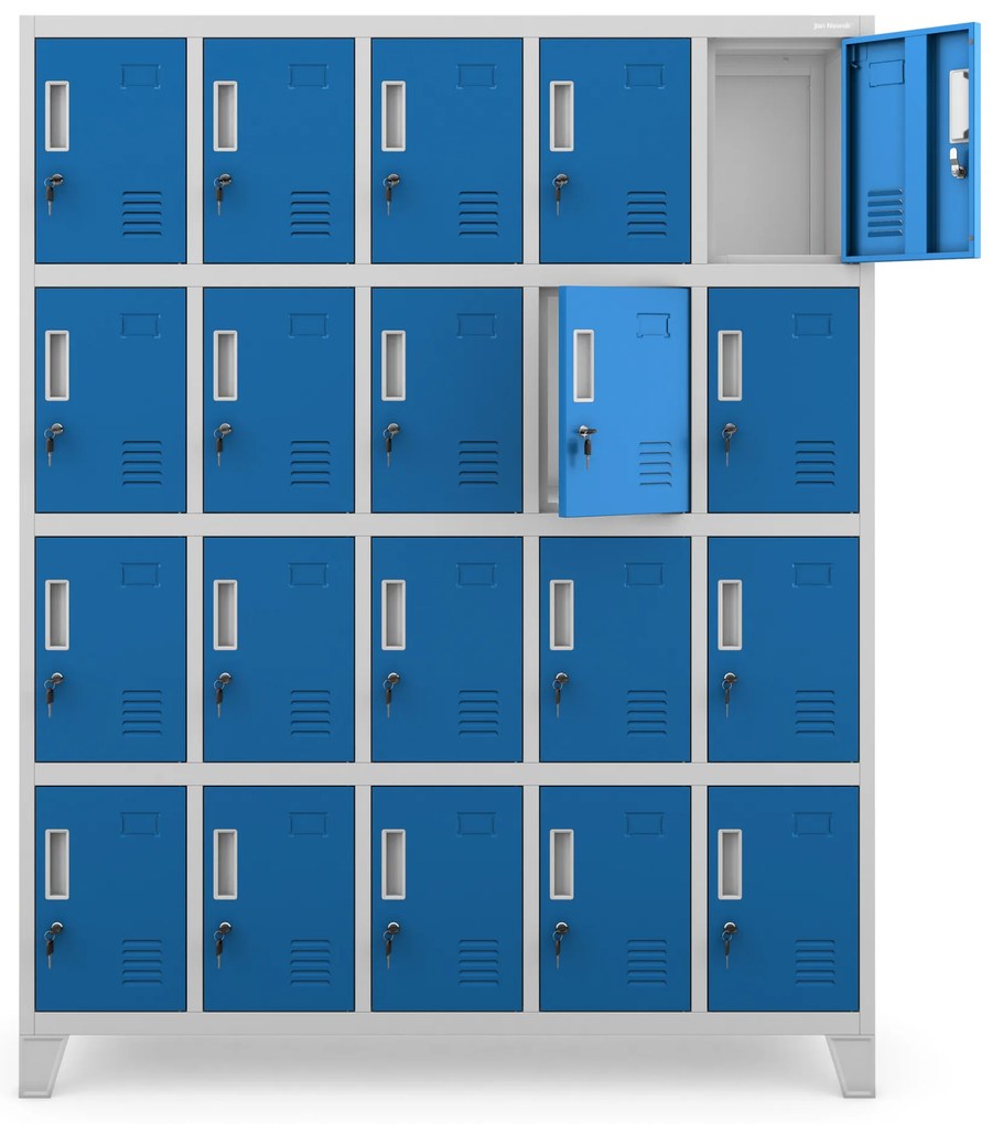 Šatní skříň s 20 uzamykatelnými boxy, šedo-modrá, 1360x1720x450 mm: ROBERT