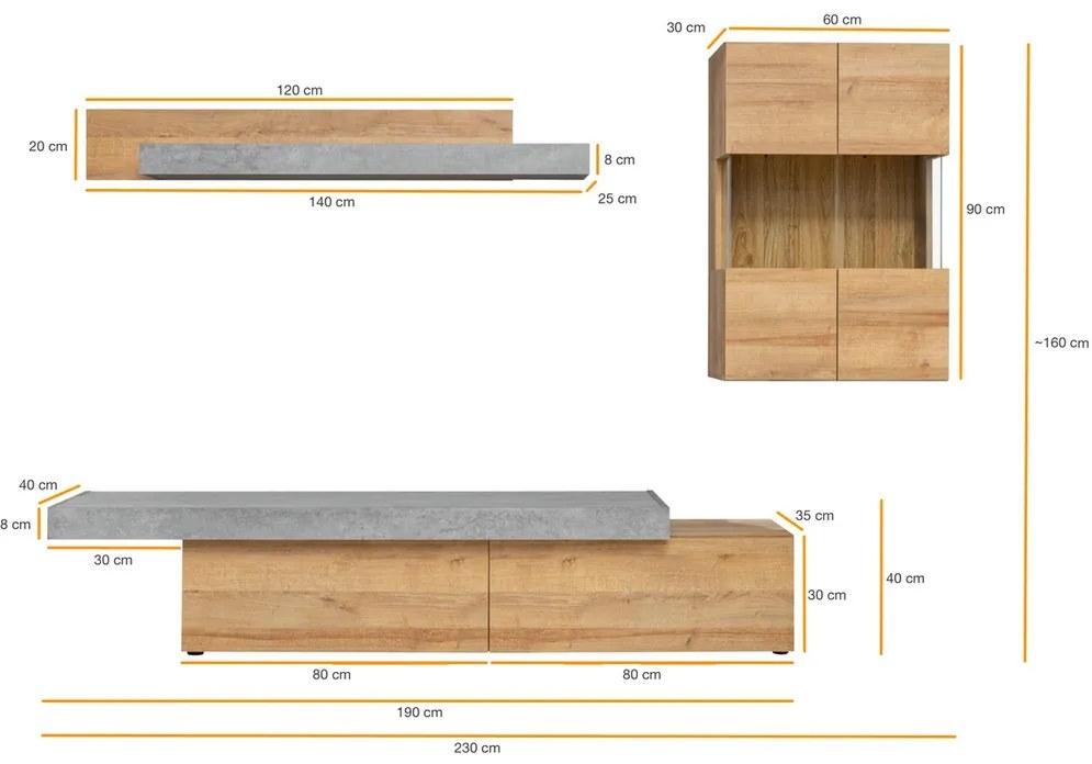 Casarredo Obývací stěna CAVIA dub riviera/beton