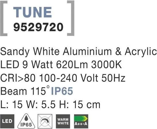 NV 9529720 Venkovní nástěnné svítidlo TUNE bílý hliník a akryl LED 9W 3000K 100-240V 115st. IP65 - NOVA LUCE