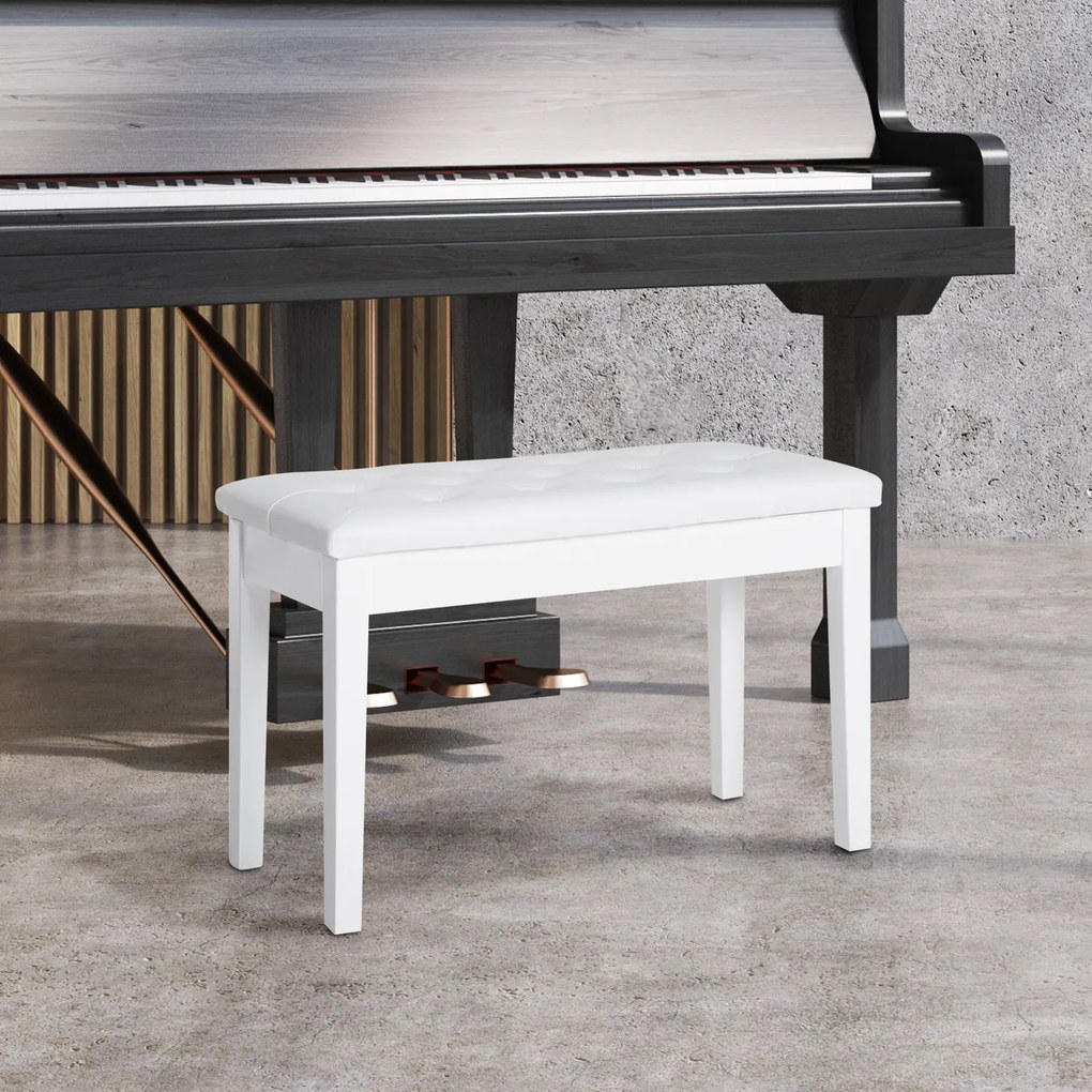 HOMCOM klavírní stolička ve venkovském stylu Klavírní lavice s úložným prostorem z kaučukového dřeva a imitace kůže, bílá, 76 x 36 x 50 cm pro milovn…