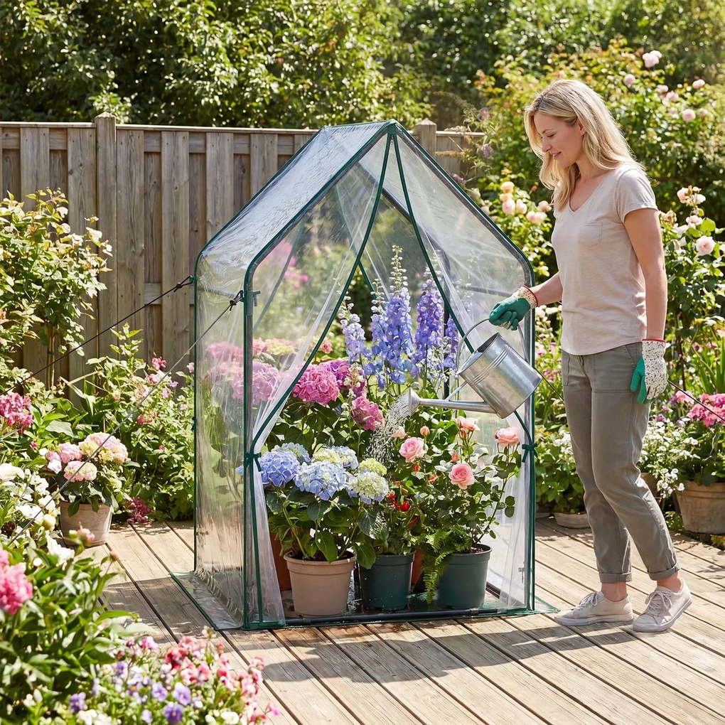 Costway Fóliový mini skleník se 2 rolovacími dveřmi, 90,5 × 90,5 × 152,5 cm