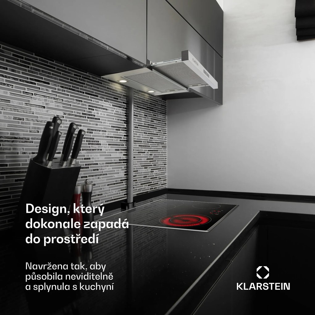 Klarstein Vinea, digestoř, 60 cm, vestavná, 560 m³/h, plochá konstrukce, stříbrná