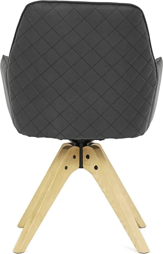 Židle jídelní s područkami, nohy z jasanu, otočná P90°+ L 90° s vratným mechanismem, černá látka (59 x 66) cm Matný