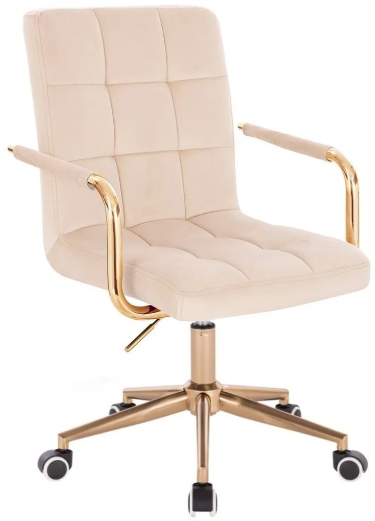 LuxuryForm DESIGN Otočná židle VERONA GOLD VELUR na zlaté podstavě s kolečky - krémová