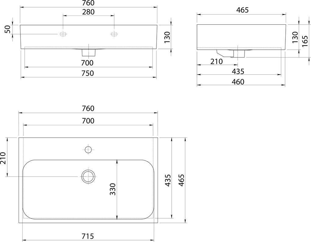 Sapho Sapho, TORIDI keramické umyvadlo 76x46, 5cm, černá matná, TU0226B