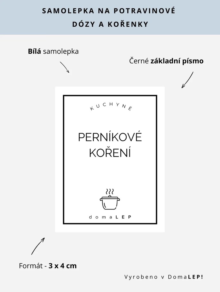 Samolepka na kořenky PERNÍKOVÉ KOŘENÍ bílá 3 × 4 cm základní písmo