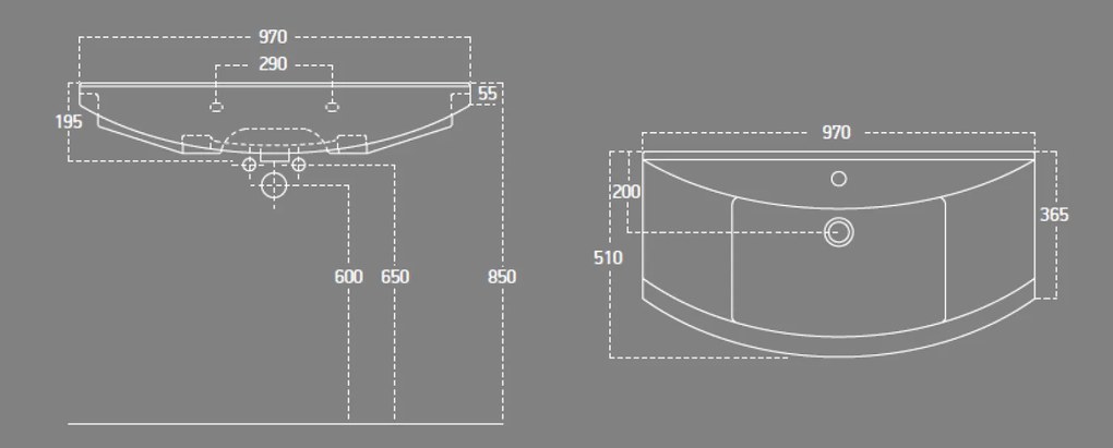 Aqualine Zero 6095 umyvadlo nábytkové 97 x 51 cm