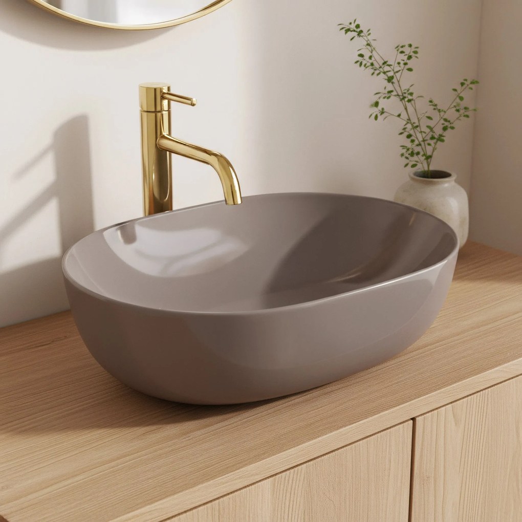 Rea Lisa, umyvadlo na desku 490x350x140 mm, béžová lesklá, REA-U6380