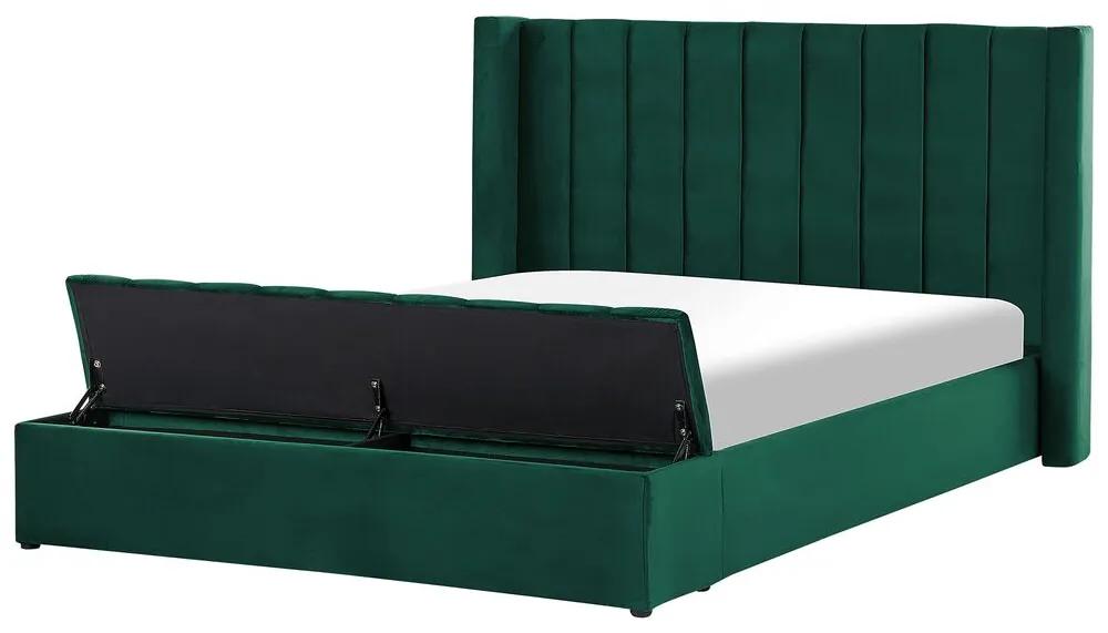 Sametová postel s úložným prostorem 180 x 200 cm zelená NOYERS Beliani
