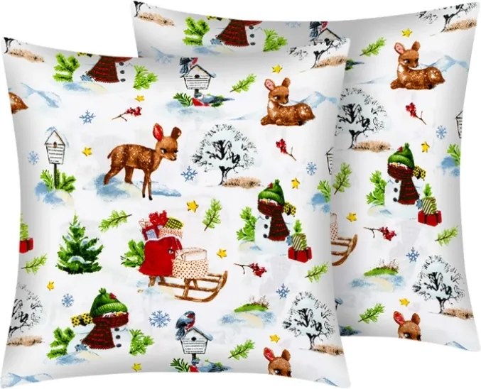 Bellatex Povláček bavlněný vánoce 2ks 40x40 cm Zvířátka v lese Bílá,Zelená
