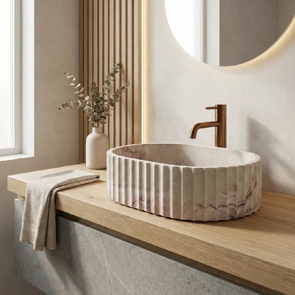 Rea Margaret Gio, umyvadlo na desku 495×355×155 mm, béžová – imitace kamene, REA-U3522