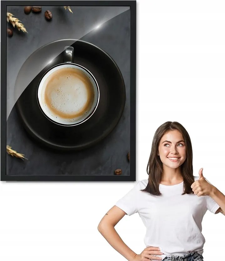 Obraz s rámečkem vzor káva Cappuccino černý rámeček 50x70 do kuchyně, jídelny