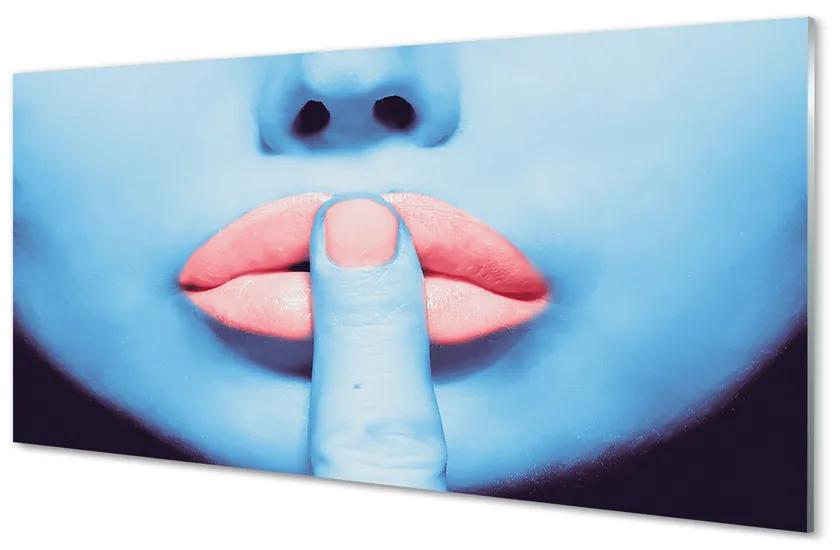 Obraz na skle Žena neonové rty 140x70 cm