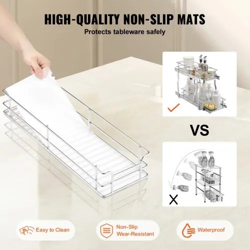 2-vrstvá drátěná výsuvná skříňka pod dřez Organizér 21,6 × 53,3 cm zásuvkový koš