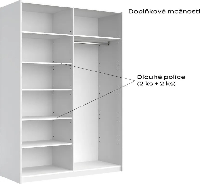 Skříň s posuvnými dveřmi 1,5x2,1m (Dveře Lesklé Bílé), série N Family