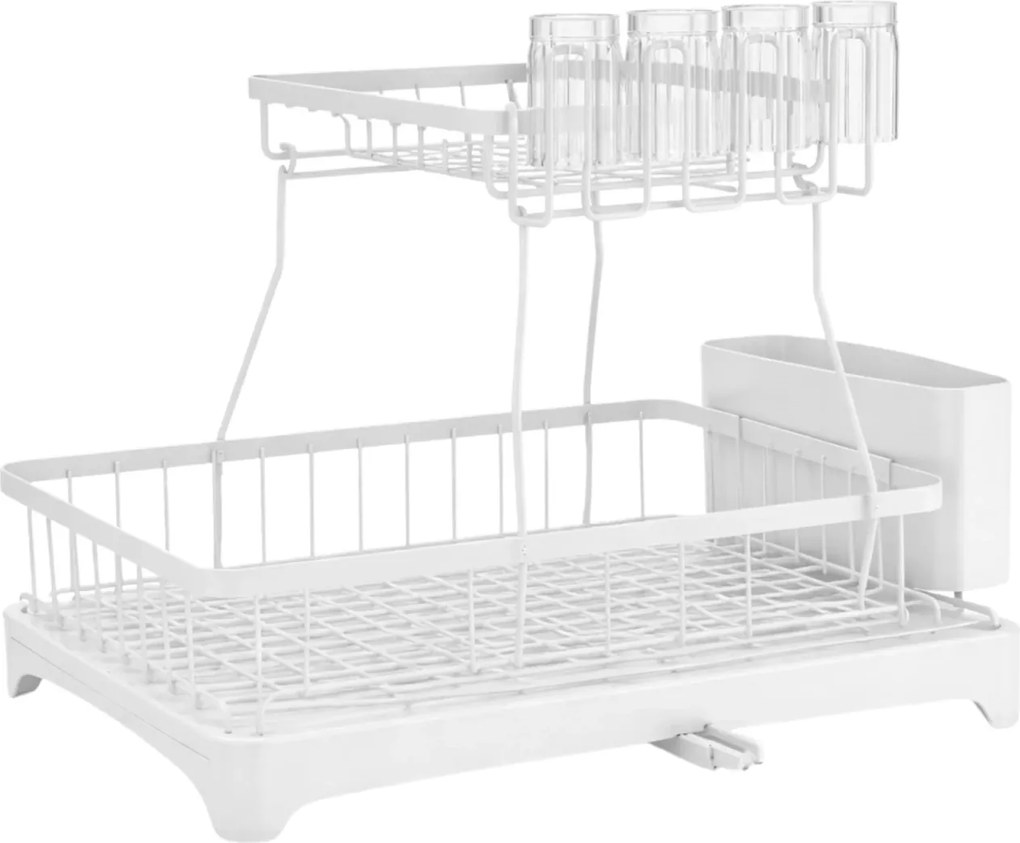 Camerazar Bílý dvoupatrový organizér na odkapávač sušičky nádobí 44x31 cm