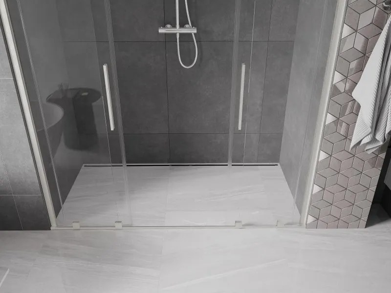 Mexen Velar Duo, posuvné sprchové dveře do otvoru 200 cm, 8mm čiré sklo, broušená ocel, 871-200-000-02-97