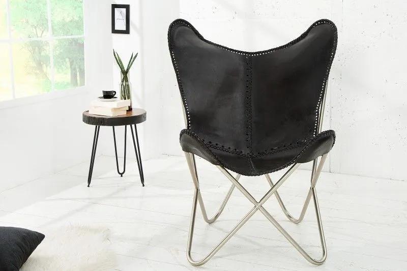Deflee židlo-křeslo BUTTERFLY BLACK pravá kůže ZDL37431100% pravá kůže   80 cm x 95 cm x 70 cm