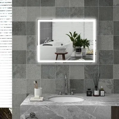 HOMCOM Stmívatelné osvětlené koupelnové zrcadlo 80x60 cm s paměťovou funkcí a povrchem proti zamlžení pro moderní koupelny