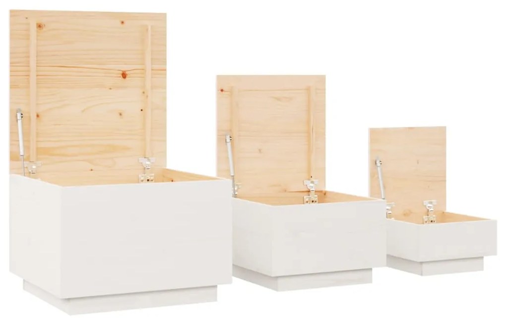 Úložné boxy s víkem 3 ks bílé masivní borové dřevo - Default Title