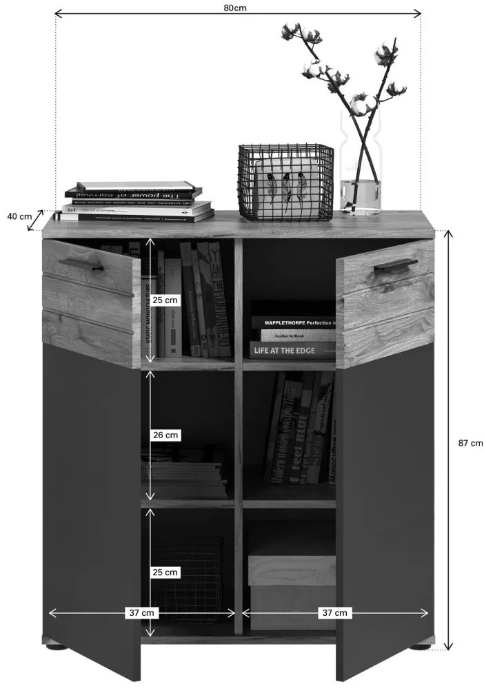 Skříňka Mason 80 cm, dub/šedá