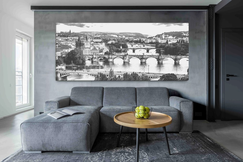 Malvis ® Obraz Praha tužkou Velikost (šířka x výška): čtyřdílné panorama - 120x30 cm