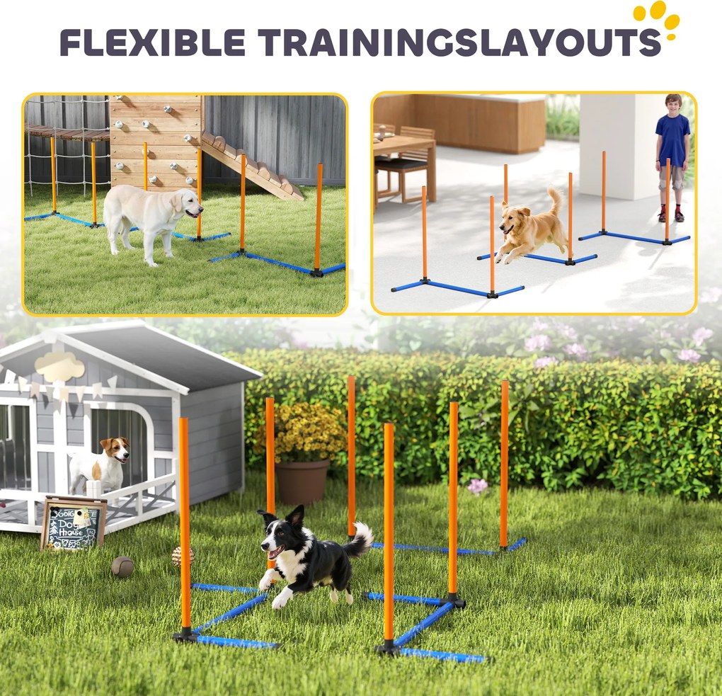 PawHut Agility set pro psy 3dílné agility vybavení se slalomovými tyčemi Taška na přenášení Výcviková sada pro všechny velikosti psů Oranžová barva