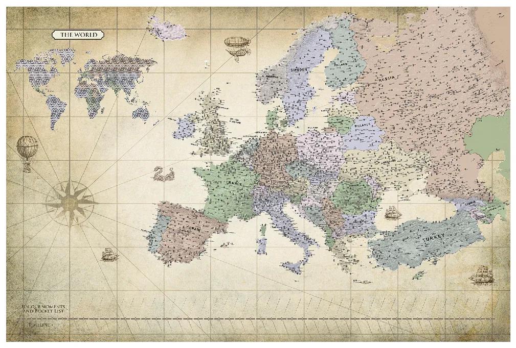 Korková  nástěnná dekorační tabule Mapa Evropy (1-dílný) široký [Korková mapa]
