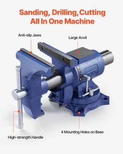 16,5 cm víceúčelový stolní svěrák Heavy Ductile Iron otočná základna 360°