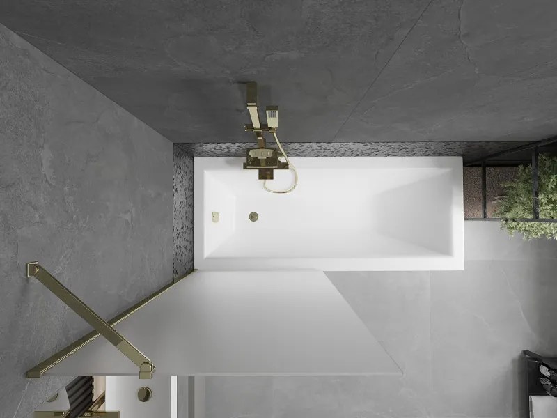 Mexen Next, vanová zástěna 1-křídlová 80 x 150 cm, fixní křídlo, 6 mm námraza sklo, zlatý profil, 895-080-000-00-30-50