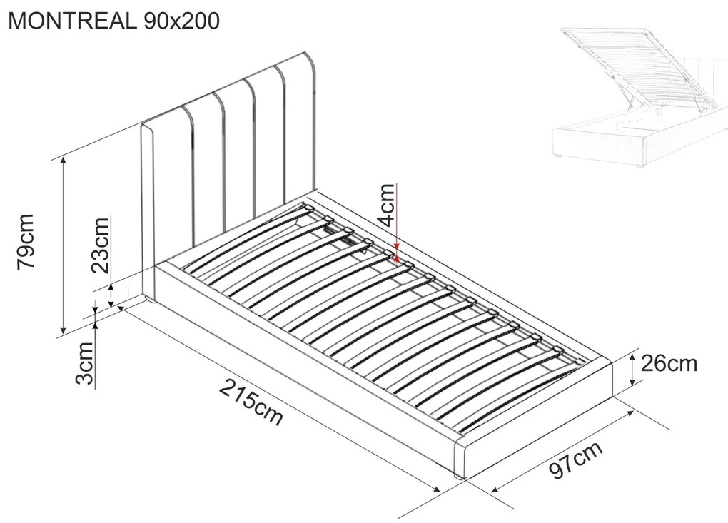 Čalouněná postel Montreal Velvet 90x200 se zvedacím roštem béžová