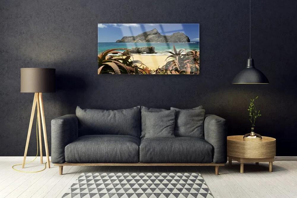 Obraz na skle Pláž Moře Skála Krajina 100x50 cm