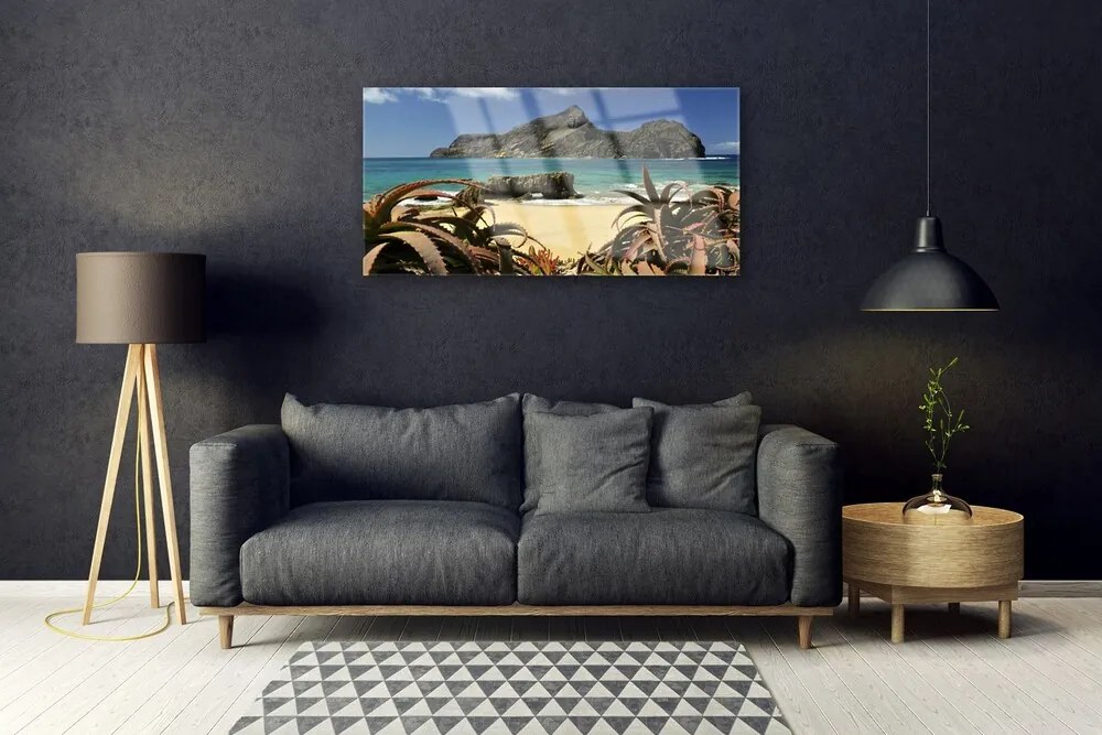 Obraz na skle Pláž Moře Skála Krajina 140x70 cm