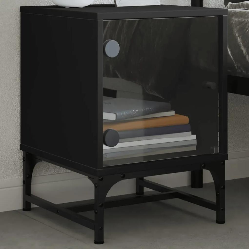 vidaXL Noční stolek se skleněnými dvířky černý 35 x 37 x 50 cm