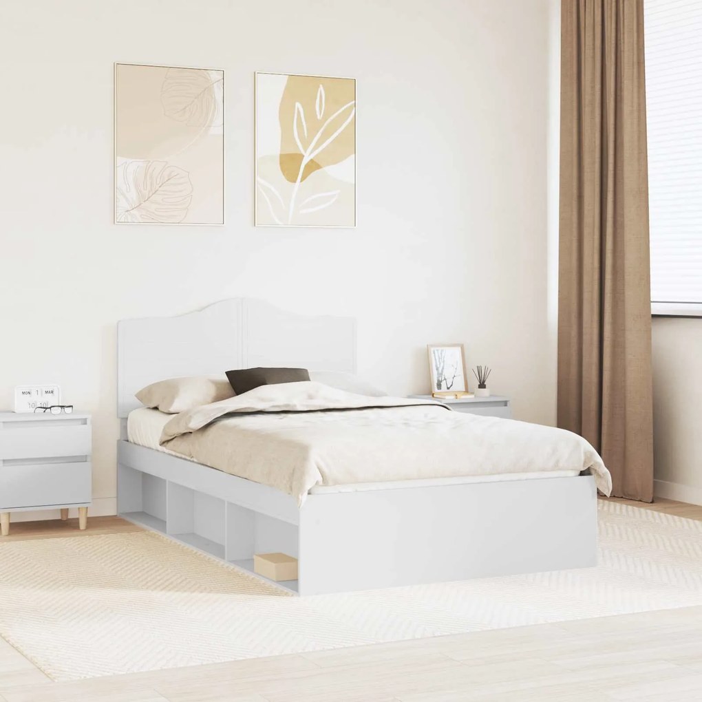 Rám postele s čelo Bílá 120 x 190 cm Masivní borové dřevo 3413335