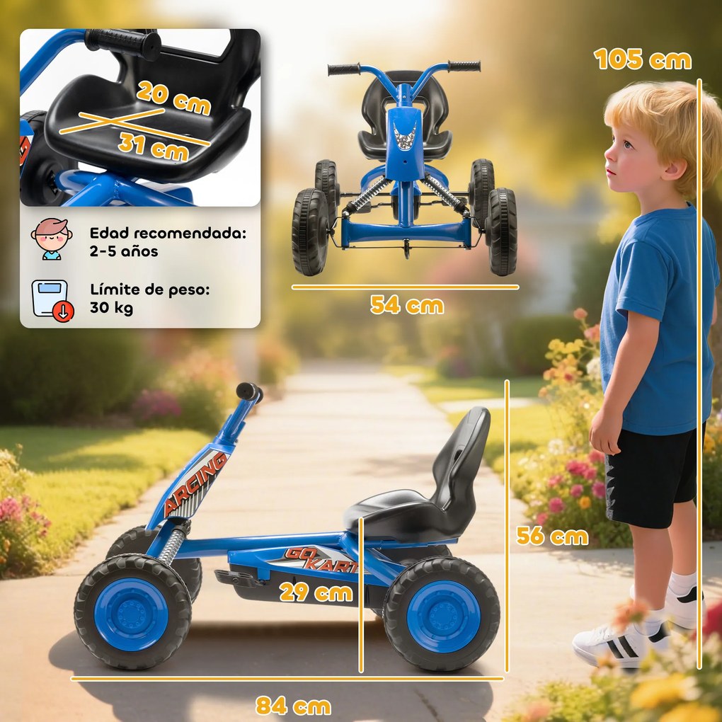 AIYAPLAY šlapací Go-Kart s PP koly, ocelový rám, nosnost 30 kg, pro děti 2-5 let, modrý
