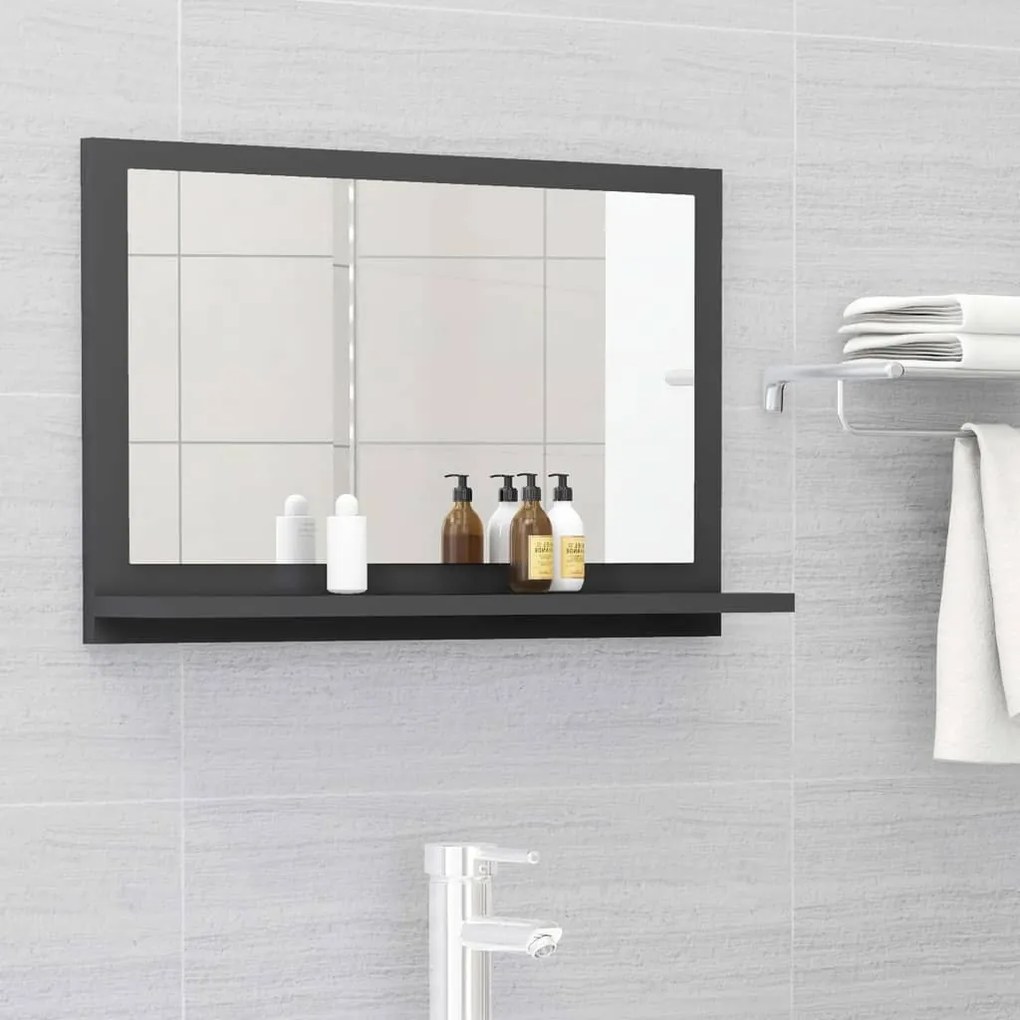 804564 vidaXL Koupelnové zrcadlo šedé 60 x 10,5 x 37 cm dřevotříska