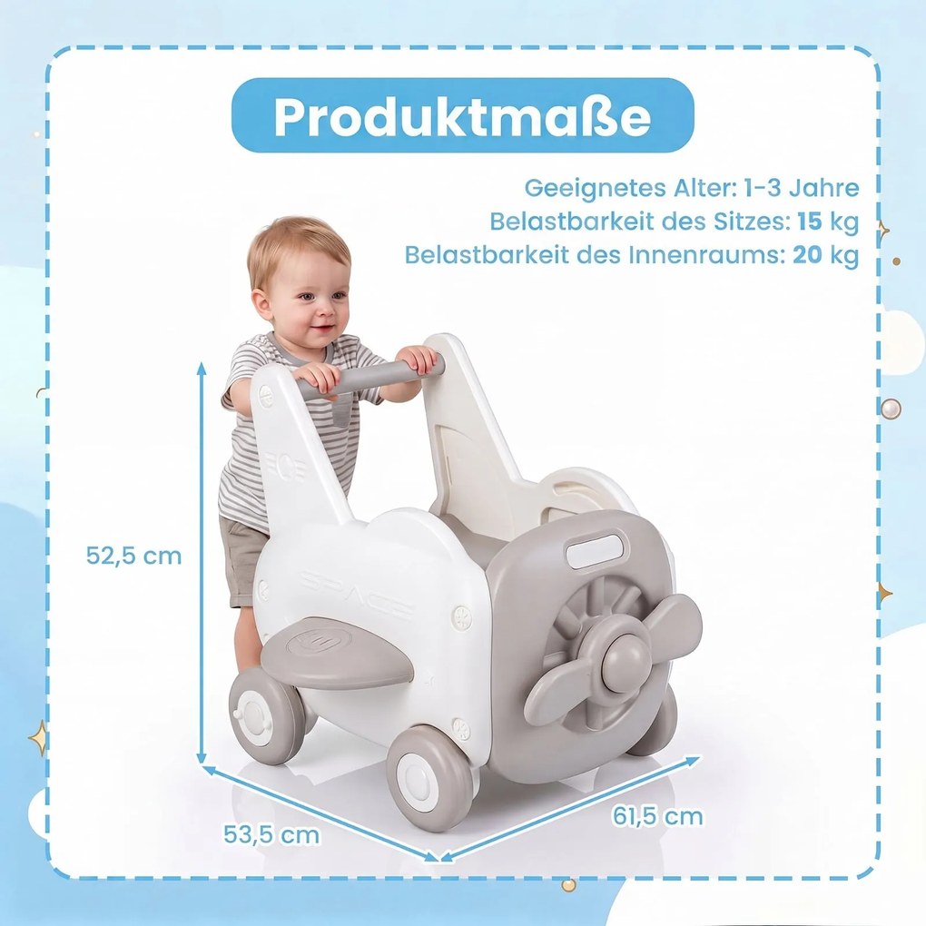 Costway 3-in-1 Dětské chodítko z plastu se skládacím sedákem, úložným prostorem