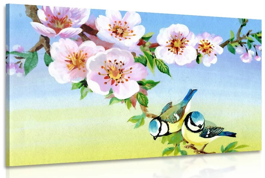 Obraz sýkorky a kvetoucí květiny Varianta: 120x80
