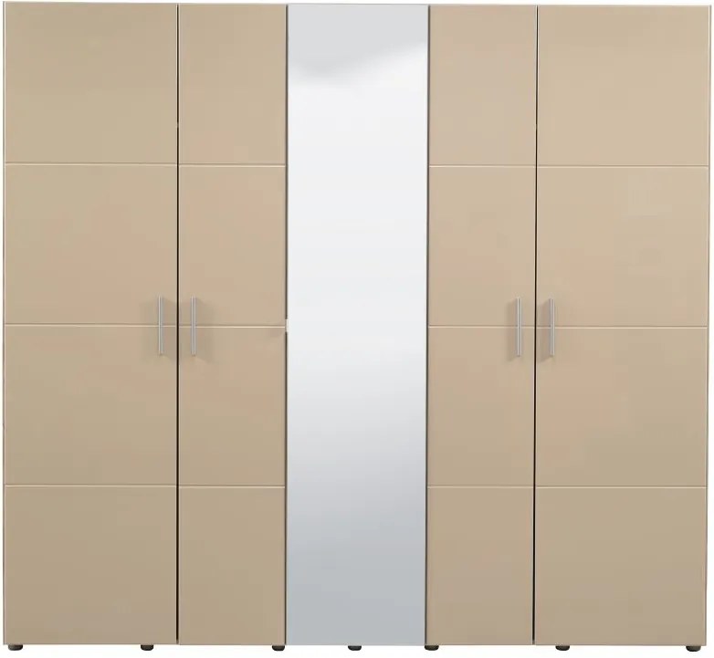 Pětidvéřová šatní skříň se zrcadlem Ciri - dub šedý/béžová